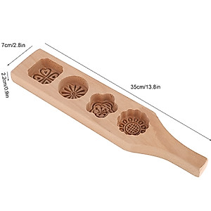 Wooden MoonCake 4 Flower Pattern Mooncake DIY Handmade Press Food Pastry Biscuit Cookie Pumpkin Pie Baking Tool for Home Bakery Dessert Shop(Pattern Two)