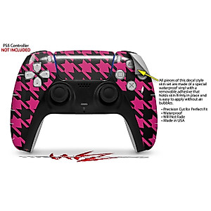 WraptorSkinz Skin Wrap compatible with Sony PS5 DualSense Controller Houndstooth Hot Pink on Black (CONTROLLER NOT INCLUDED)