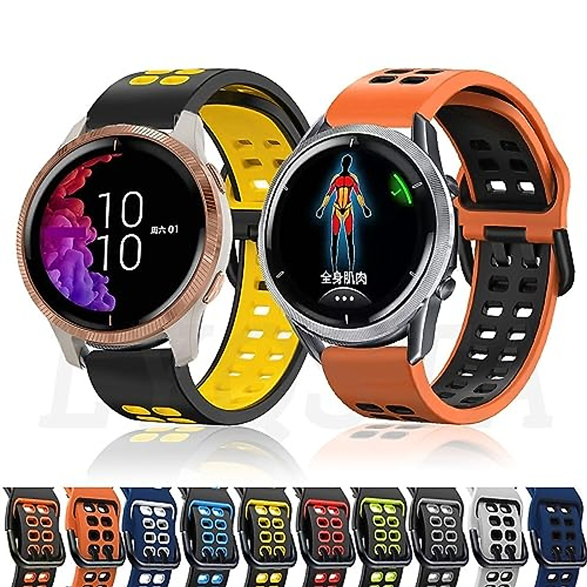 KAVJU 20mm, 22mm Watchband Strap Silicone Smart watch Bracelet Gear Band (Color : 10, Size : 22mm)