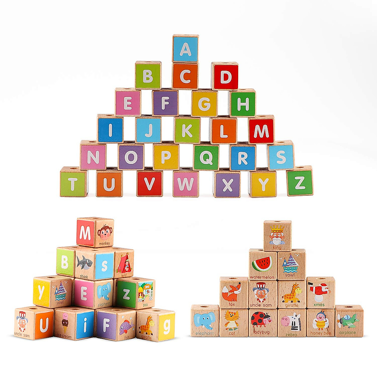 Garlictoys ABC Wooden Block Cart Sorting Stacking, Wood Alphabet Blocks Building Games Montessori Preschool Learning Educational Toys for Baby Stacking.Great Gift for Girls and Boys for 3+ Years Olds.