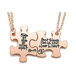 Top Plaza 2 Pcs Friendship Bff Necklaces Set Best Friends Puzzle Matching Pendant Necklaces Christmas Birthday Gifts -Rose Gold