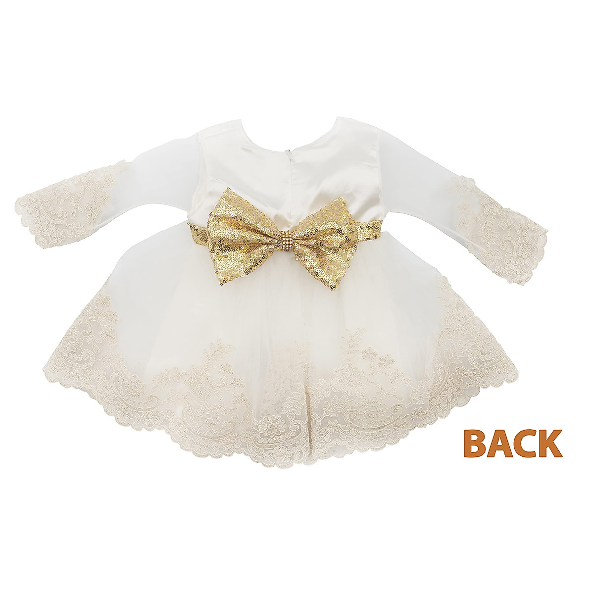 Newborn Baby Girl Lace Dress Set, 4 Pieces Outfit for Special Occasions (US, Age, 0 Months, White, Gold Belt)