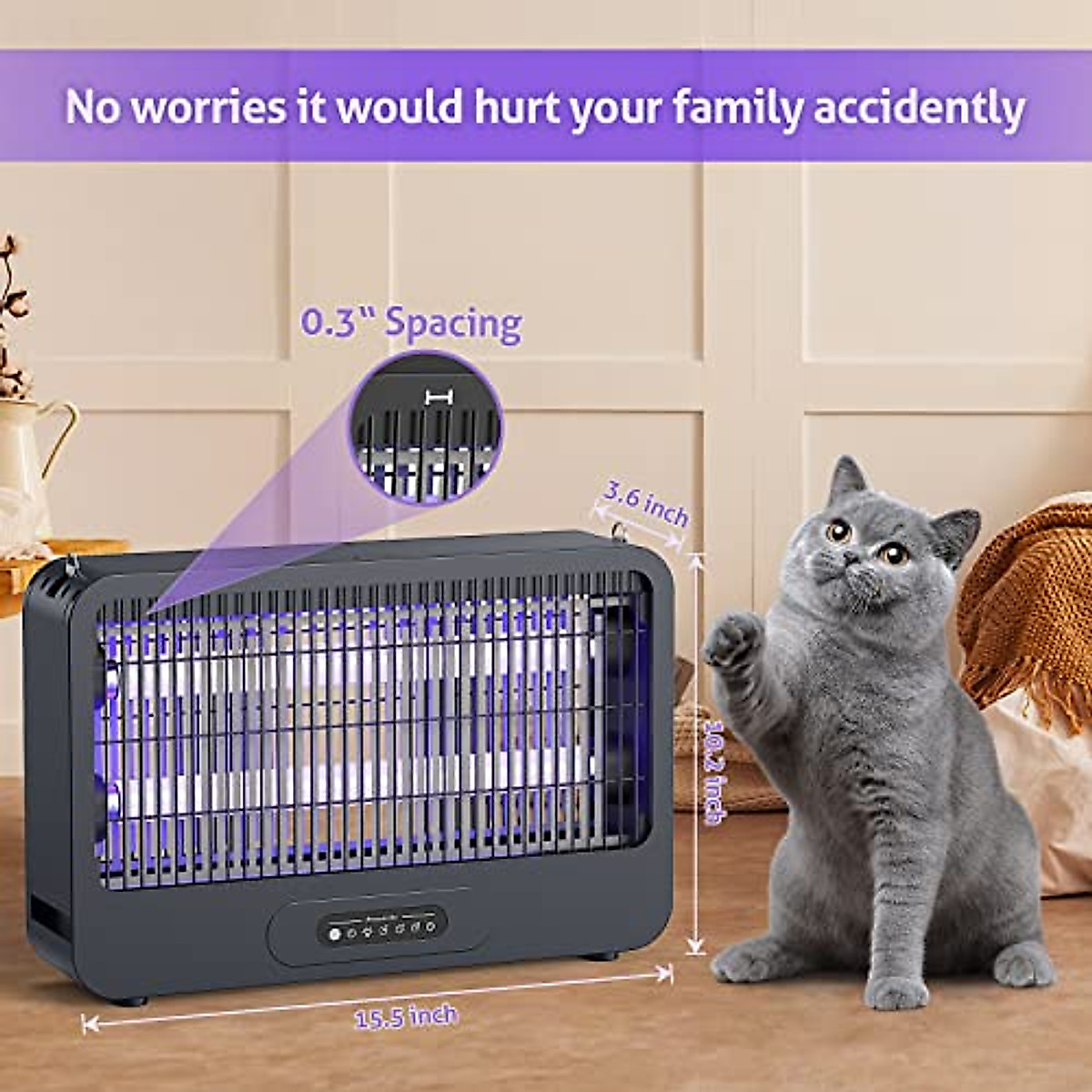 Bug Zapper, FTMKK Mosquito Zapper [Poweful 3500V Double Grid & Remote] Fly Zapper, Electronic Mosquito Repellent to Trap Bug Insect Fly Indoor, Bug Light 20W & 4 Lights， Grey