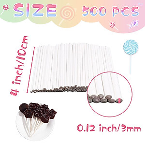 500PCS 4-Inch White Lollipop Sticks,Paper Sucker Stick,Cake Pops Stick for Candy Melt,Dessert,Cake Pops,Chocolate and Cookie(3mm)