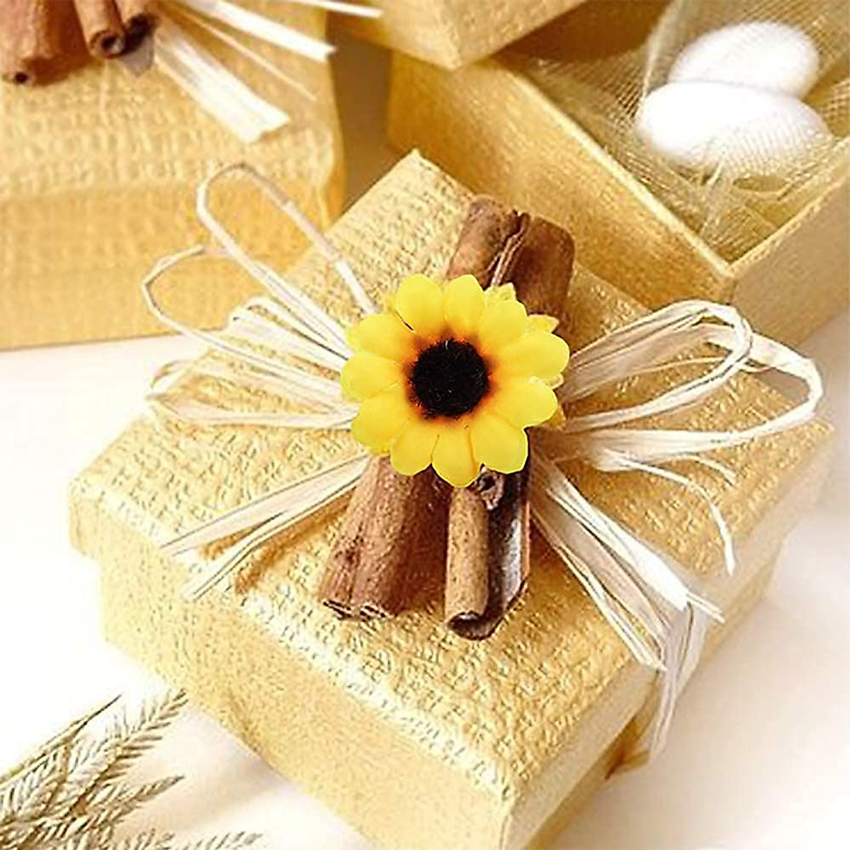 Faym 100pcs Artificial Silk Yellow Sunflower Artificial Sunflower Heads HeadsFabric Floral for Home Decoration Wedding Decor Bride Holding Flowers Garden Craft Art Decor