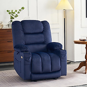 MCombo Electric Power Recliner Chair with Heat and Massage, USB Ports, Cup Holders, Powered Reclining for Living Room 6079 (Navy Blue Medium 22.2" Seat Width)
