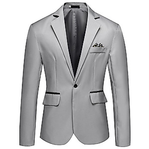 Men's One Button Lightweight Blazer Casual Slim Fit Business Daily Jacket Classic Solid Skinny Party Sports Coat (Grey,4X-Large)