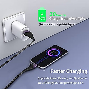 USB C Multi Fast Charging Cable, PD 65W Nylon Braided Cord 4 in 1 5A USB A/C to C/L Fast Sync Charger Adapter Compatible with Laptop/Tablet/Phone (4FT)