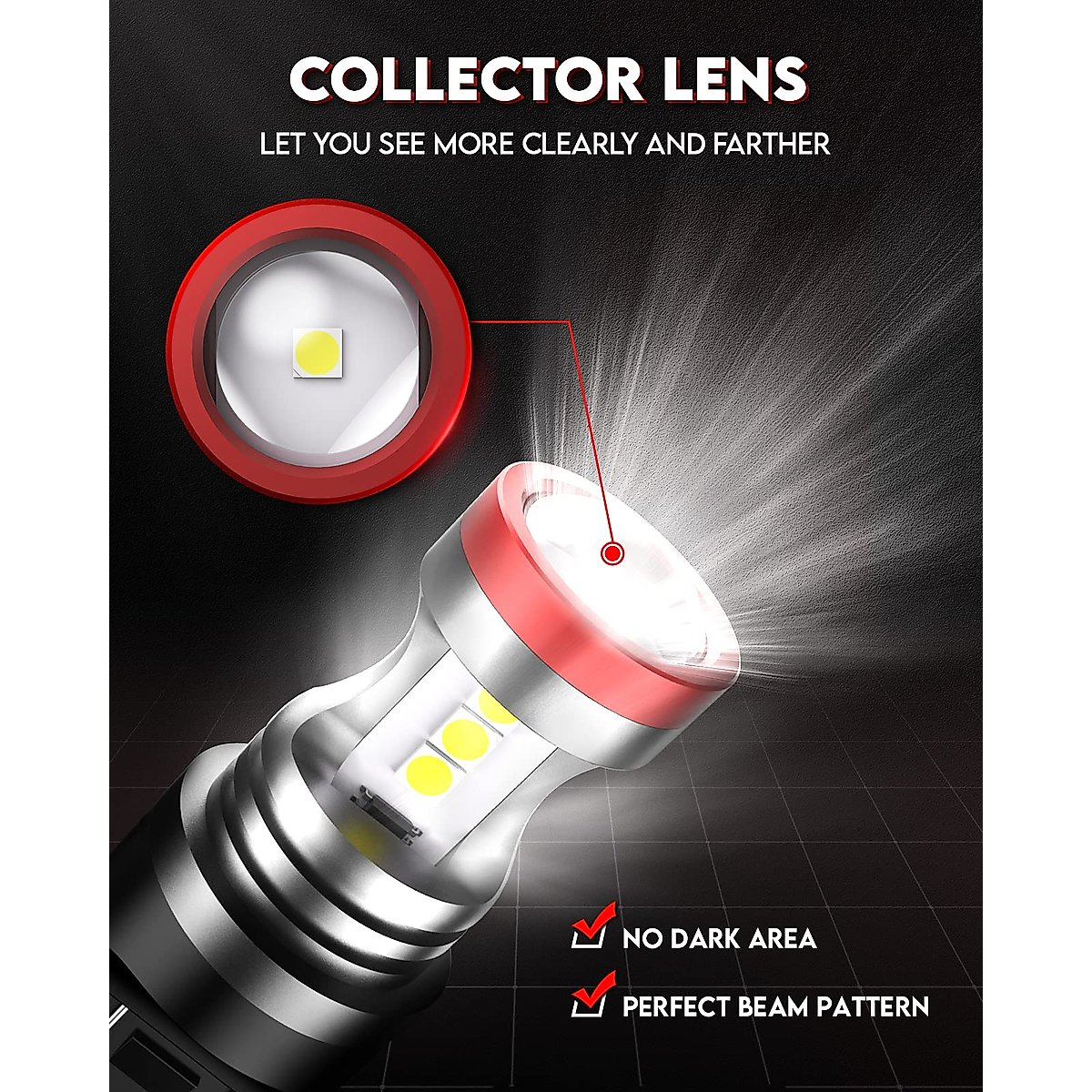 Torchbeam 7440 7443 LED Bulb Xenon White 6000k T20 Wedge 7441 7444 992 Backup Reverse Light LED Bulbs with Projector（Pack of 2）