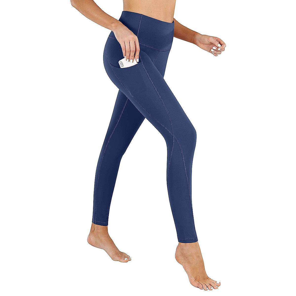 PHISOCKAT Women's High Waist Yoga Pants with Pockets, Leggings with Pockets, Tummy Control Workout Yoga Leggings Navy