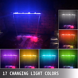 Happybuy Fountain Spillway 23.6x3.2x8.1 Inch, Pool Waterfall Fountain 17 Colors Led, Pool Water Fall Kit with Remote, Pool Spillway Solid Acrylic Pool Waterfall for Garden Pond, Swimming Pool, Square