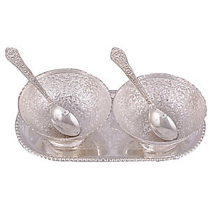 Rastogi Handicrafts Silver Plated round Shaped Bowl and Tray Set Dry Fruit Bowl Set, Diwali, Christmas, Festival Gifts, Set