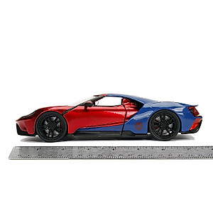 Jada Toys Marvel 1:24 2017 Ford GT Die-cast Car with 2.75" Spider-Man Figure, Toys for Kids and Adults, Red/Blue (99725)