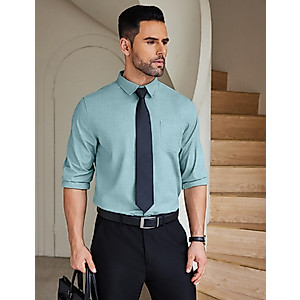 COOFANDY Mens Dress Shirts Wrinkle Free Long Sleeve Button Down Shirts Formal Business Shirt Light Green