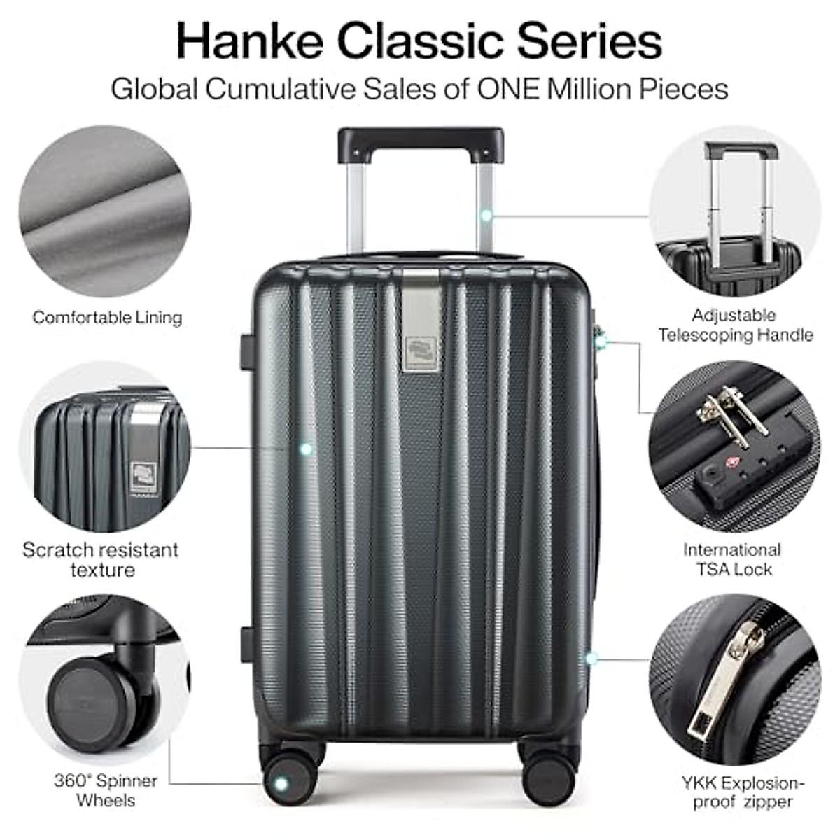 Hanke Luggage Sets 2 piece Carry On Luggage with Wheels PC Hard Shell Suitcases Lightweight Checked Tsa Luggage Large Travel Suitcase Woman Men 20/24 Inch(Jet Black)