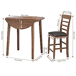 Voohek, Walnut 3-Piece Dining Set w/Drop-Leaf, 2 Upholstered Chairs,Counter Height Furniture, with PU Leather Cushion for Kitchen, Small Space, Bar