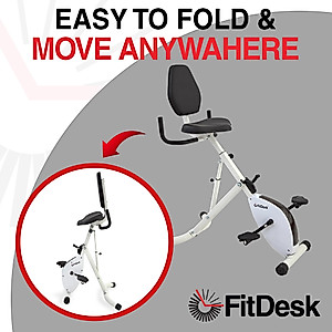 FitDesk Standing Desk Bike - Height Adjustable with 8 Level Resistance and Easy to Read Digital Performance Meter - Foldable - for Home and Office Use, White