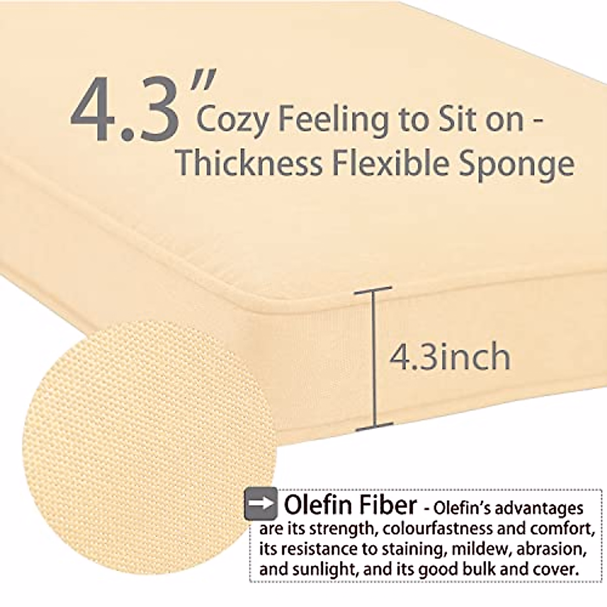 Aoodor Patio High Back Chair Cushion Olefin Fabric Slipcover Sponge Foam 46 x 21 x 4 Inch, Set of 4 (Only Cushions)