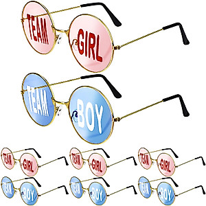 Konohan 8 Pairs Gender Reveal Glasses Blue and Pink Sunglasses Frameless Team Girl and Team Boy Decor for Gender Reveal Party (Round)