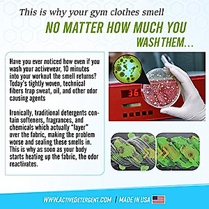 Active Wear Laundry Detergent & Soak - Formulated for Sweat and Workout Clothes - Natural Performance Concentrate Enzyme Booster Deodorizer - Powder Wash for Activewear Gym Apparel (90 Loads)