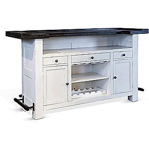 Pemberly Row 78" Farmhouse Wood Home Bar Unit Cabinet with Stemware Rack, Wine Rack for Dining Room Kitchen in Off White Dark Brown