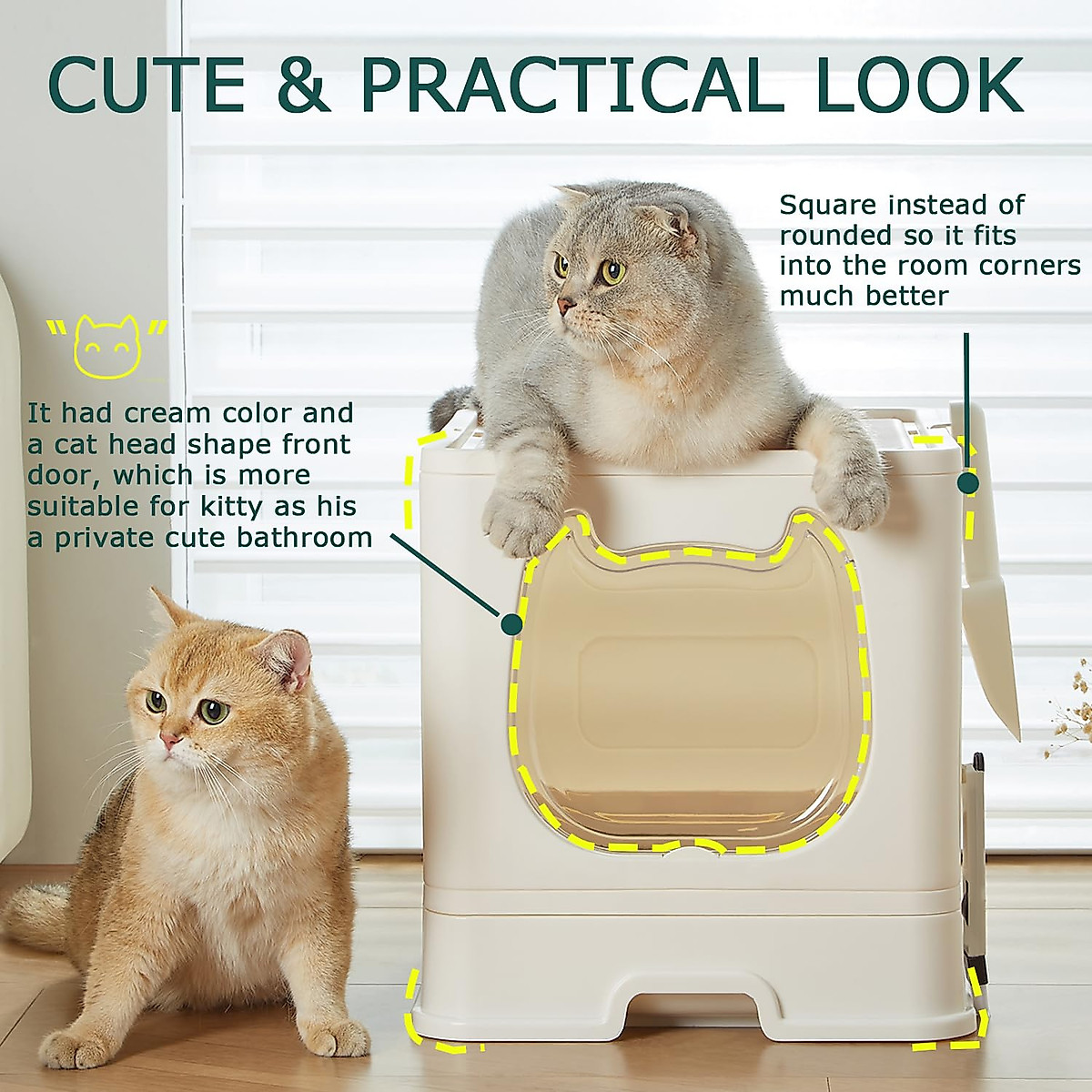 Pawsayes Cat Litter Box with Lid, Covered Top Entry Kitten Litter Pan for Small and Medium Cats, Anti-Splashing Kitty Potty with Slide-Out Litter Tray