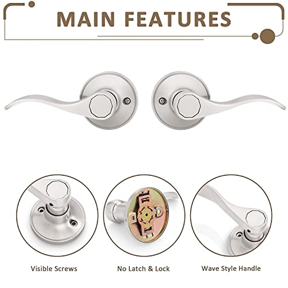 Probrico 4 Pack Dummy Door Lever Door Handle for Left Hand and Right Hand, Wave Style French Door Handle with Satin Nickel Finish, Single Side Non-Turning Dummy for Laundry Room, Hallway, Closet