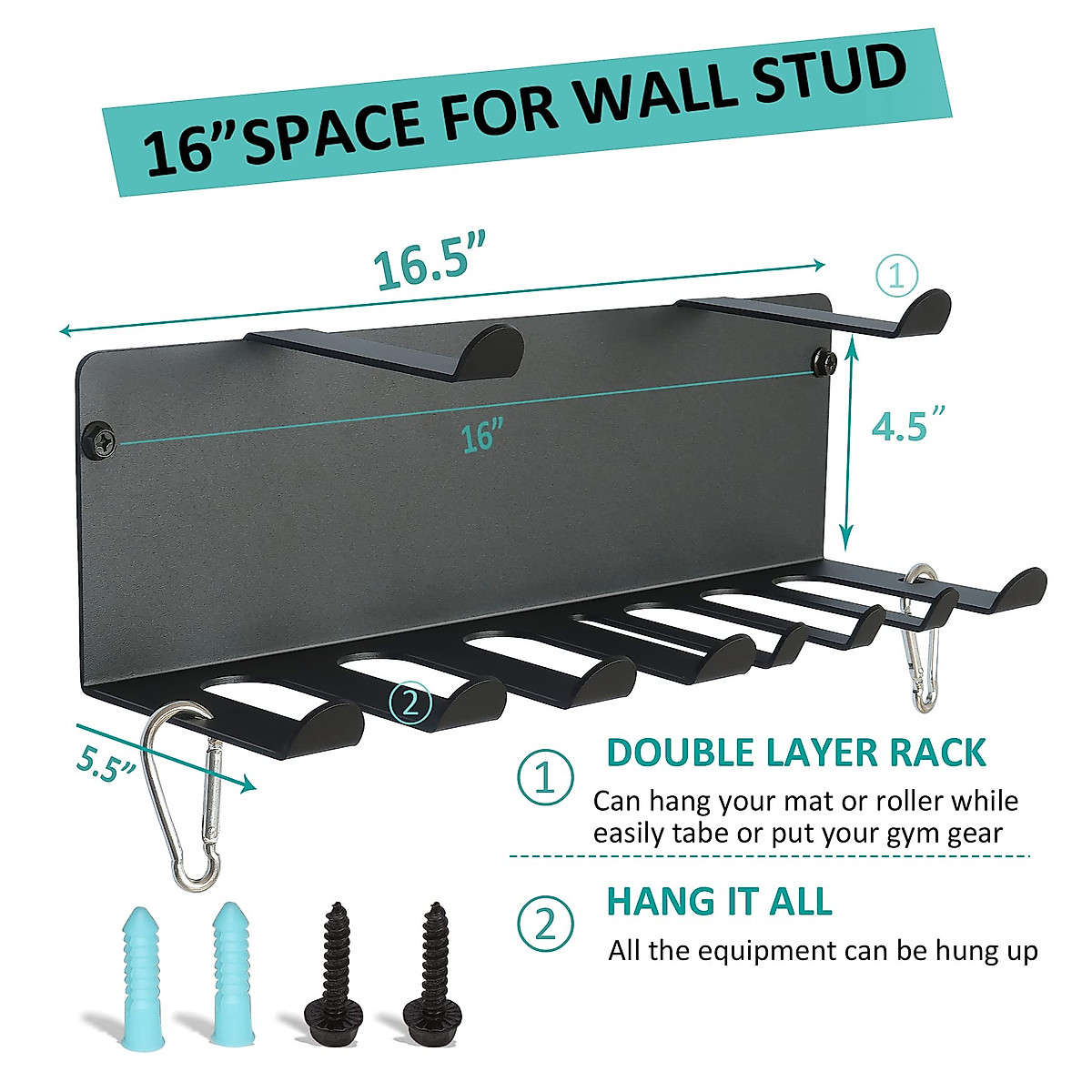 Alvade Home Gym Storage Rack, Barbell Rack Weight Room Organizer Prong Gym Equipment Storage Rack for Gym Accessories Like Fitness Bands,Resistance Bands,Straps,Foam Rollers,Barbell (double layer)