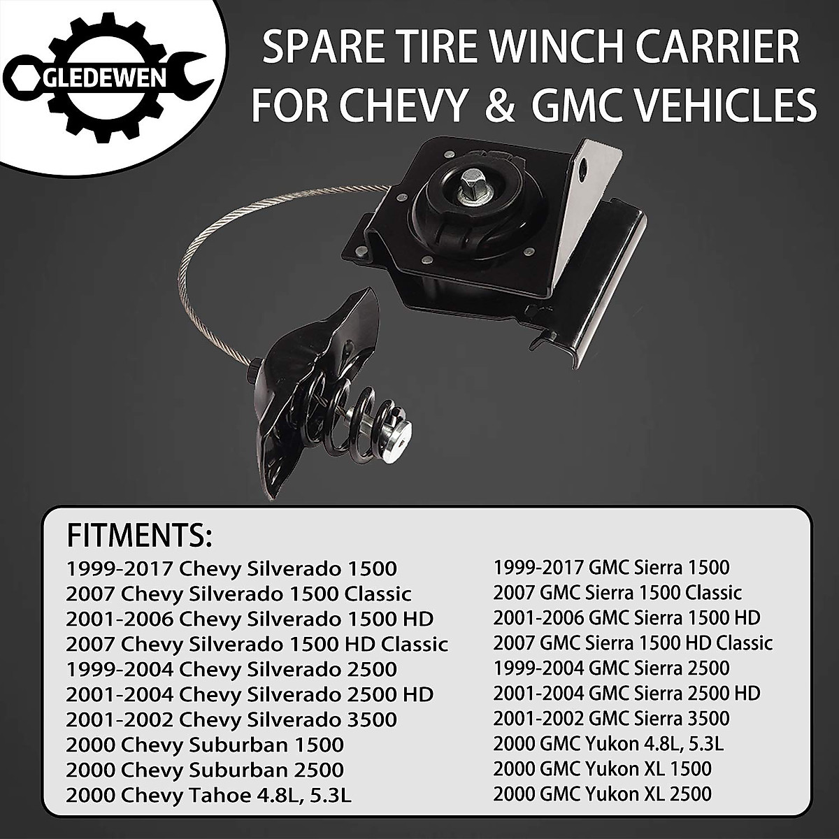 Spare Tire Hoist Spare Tire Winch Carrier | for 1999-2017 Chevy Silverado 1500 2500 3500 Suburban Tahoe, GMC Sierra 1500 2500 3500 Yukon | Replaces# 924-510, 20870067, 15703311, 15866164