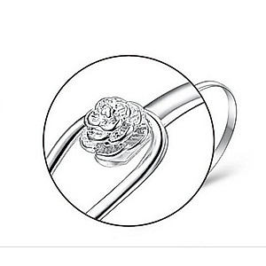 Topbuti 925 Sterling Silver Bracelet Plated Cuff Bangle Bracelet Fashionable Flower Pattern Chain Bracelet Gift for Woman, Valentine's Day Mother's Day 7.7 Dia