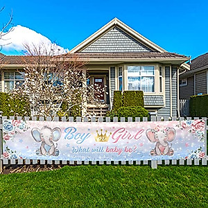 Boy or Girl Gender Reveal Banner-Floral Elephant Baby Shower Decor Pink and Blue Yard Sign Gender Reveal Party Supplies