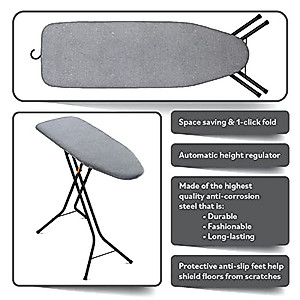 Bartnelli Patented Pulse Ironing Board | Made in Europe | Space Saving Smart Hanger Iron Board for Easy Storage | Lightweight, 4 Layer Cover, 4 Legs, for Dorm, Laundry Room, or Small Spaces(43x13-35)