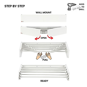 NEBU Clothes Laundry Drying Rack 28”- an Elegant Wall-Mounted Hanger, Folding Stainless Steel Collapsible, Space Saver with 12 Linear feet, Drying Capacity 27lbs