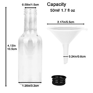 CGIZEA 50 Pack Mini Liquor Bottles, 50ml (1.7 fl oz) Plastic Spirit Bottles with Funnels, Airtight Miniature Bottles with Gold Cap, Small Alcohol Shot Bottle for Vanilla Hot Sauce Whiskey Liquid