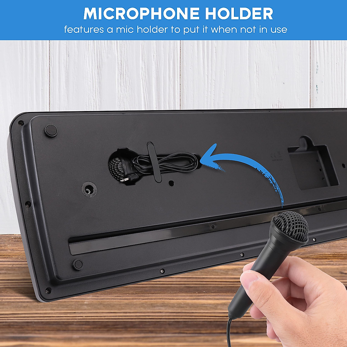 Pyle Electric Keyboard 61 Keys-Portable Digital Musical Karaoke Piano Keyboard-10 Rhythms 16 Tones, Stereo Speakers, Rechargeable Battery-Wired Microphone-Beginners Kids (PKBRD6112)