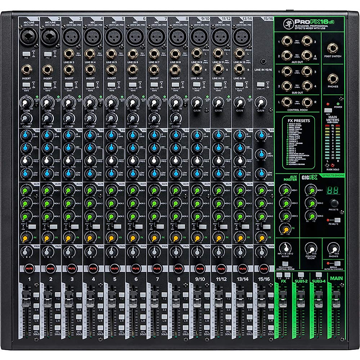 Mackie ProFX16v3 16 Channel Professional Effects Mixer with USB Bundle With Tascam Closed-Back Pro Headphones & Deco Gear Hard Case (3 Items)