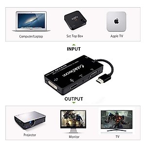 CableDeconn Multiport 4-in-1 HDMI to HDMI DVI 4K VGA Adapter Cable with Audio Output Adapter Converter (Black)