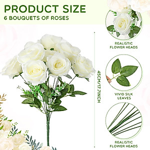 Hanaive 60 Heads Artificial White Rose Silk Roses with Stem Valentine's Day White Flowers Real Looking Faux Flowers for Girlfriend Wedding Bridal DIY Shower Party Home Centerpieces Decorations