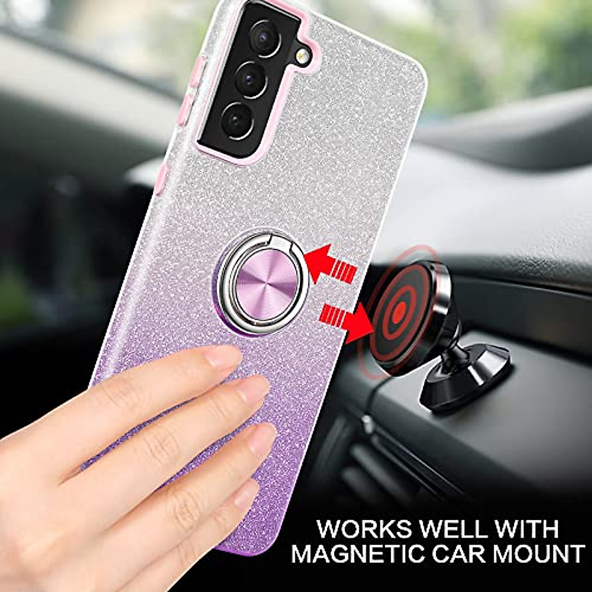 BENTOBEN Samsung Galaxy S21 Plus Case 6.7", Sparkly Glitter Slim Phone Case with 360° Ring Holder Kickstand Car Mount Supported Dual Layer Protective Cover for Samsung Galaxy S21+ Plus 5G 2021, Purple