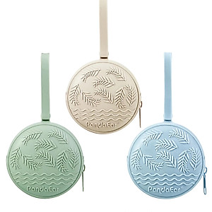 PandaEar 3 Pack Silicone Pacifier Holder Case, Portable Travel Pacifier Pouch for Newborns, BPA-Free Silicone Pacifier Storage Container for Boys & Girls (Green, Blue, Cream)