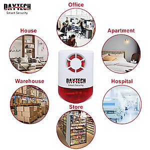 Daytech Strobe Siren Panic Alarm Button Siren Alarm with Light for Home Caring Loud Outdoor SOS Alert System 2 Red Flashing Siren and 4 Emergency Button for Store Hotel Jewelry Shop Security