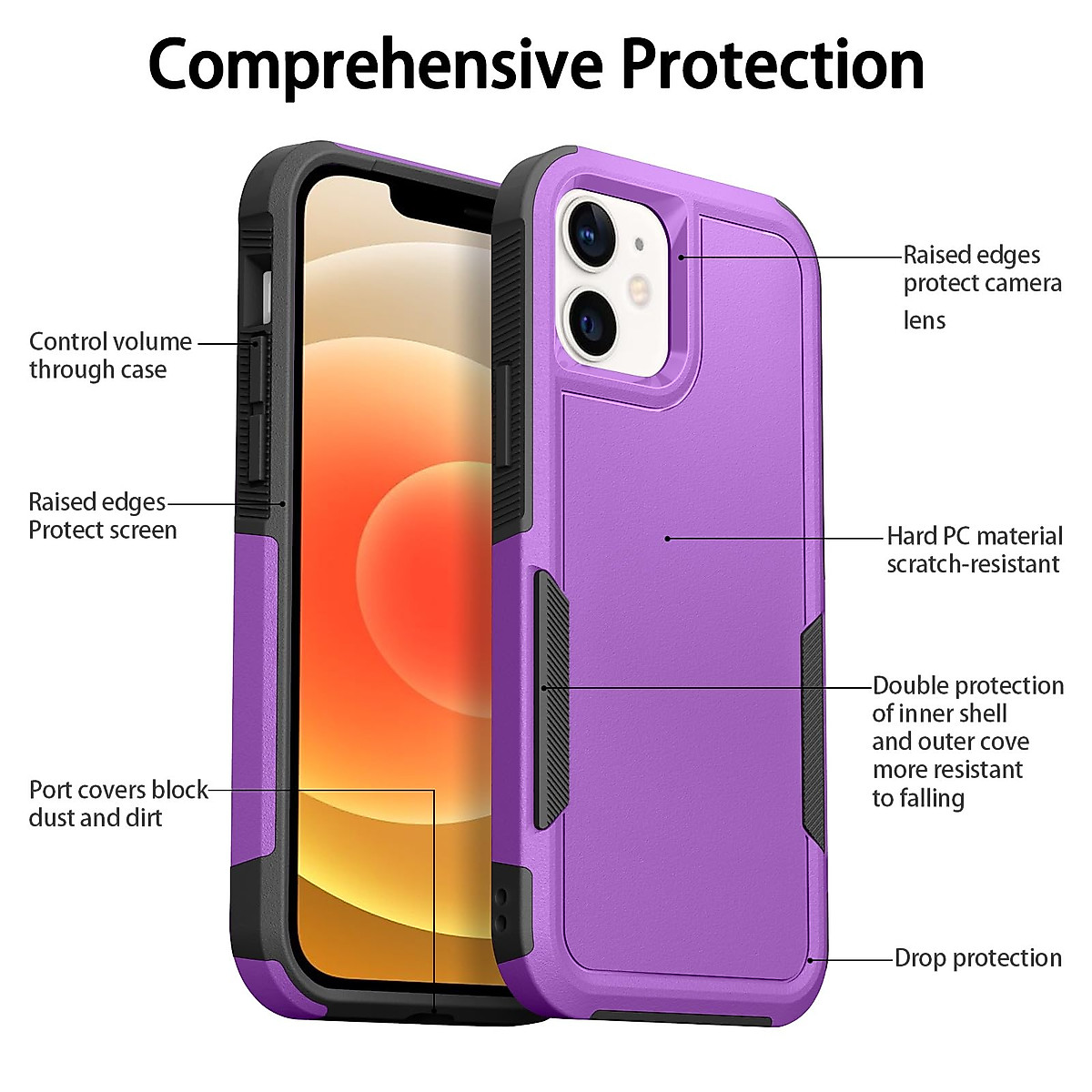 Oumida for iPhone 12 case & iPhone 12 Pro Case, [with 2 pcs Tempered Glass Screen Protector] [Shockproof] Dual Layer Back Hardshell Rugged Tough Cell Phone Cover Case for 12/12 Pro 6.1"(Black Matte)