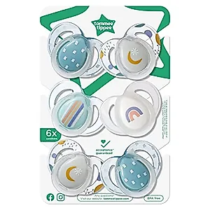 Tommee Tippee Night Time Glow in The Dark Pacifiers, Symmetrical Design, BPA-Free Silicone, 6-18m, 6 Count