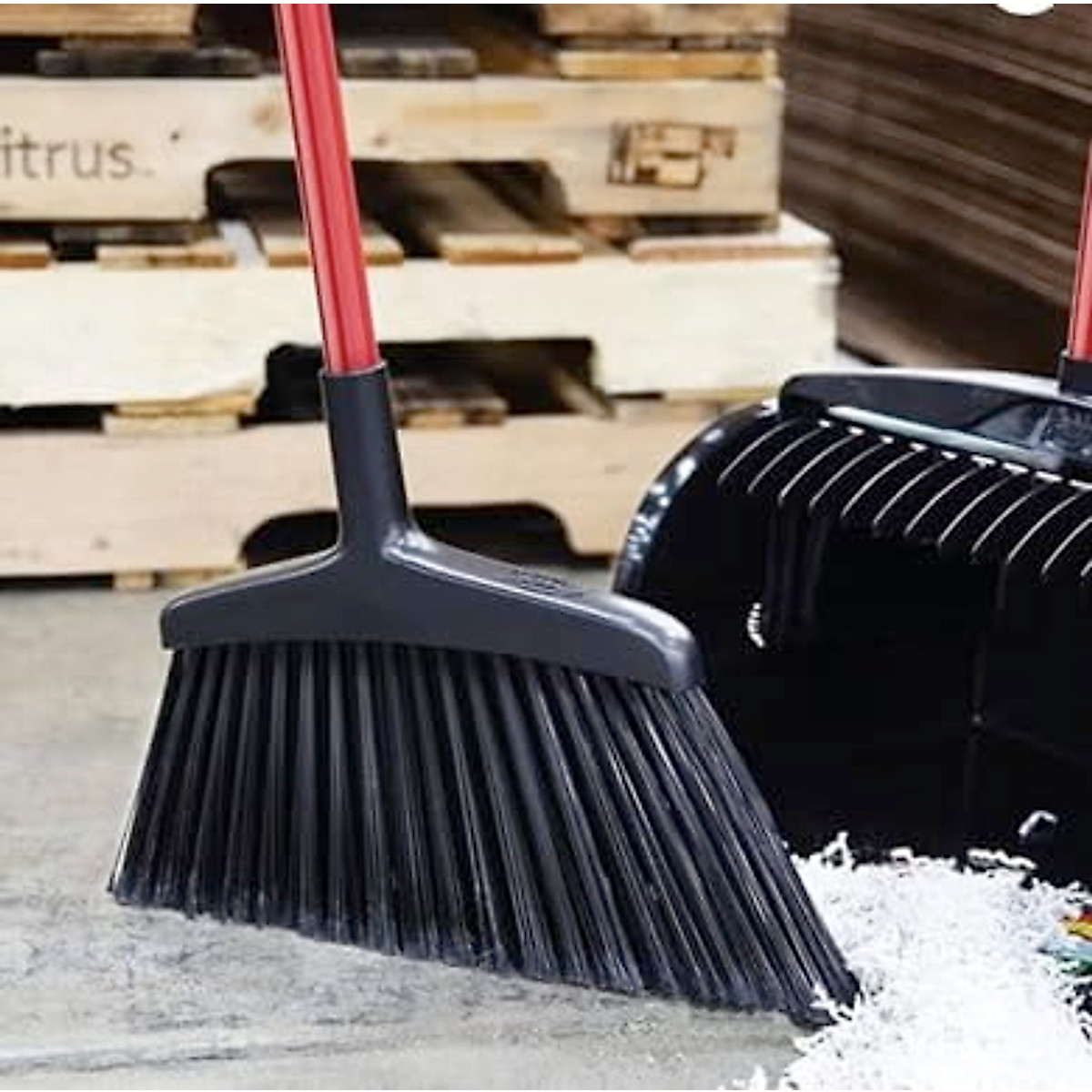 Commercial Wide Commercial Angle Broom, 55" Length, 15" Width, Black/Red (6)