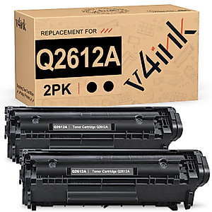V4INK 2PK Compatible 12A Toner Cartridge Replacement for HP 12A Q2612A Toner Black Ink for HP 1010 1012 1018 1020 1022 1022N 3015 M1005 M1319F Canon D420 D450 D480 MF4150 MF4350D MF4370DN Printer
