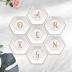 CARAKNOTS Jewelry Tray for Women Ceramic White Ring Dish Birthday Engagement Wedding Valentines Gifts for Her Jewelry Dish for Rings Earring Necklace Monogram Initial Decorative Trinket Plate Letter H