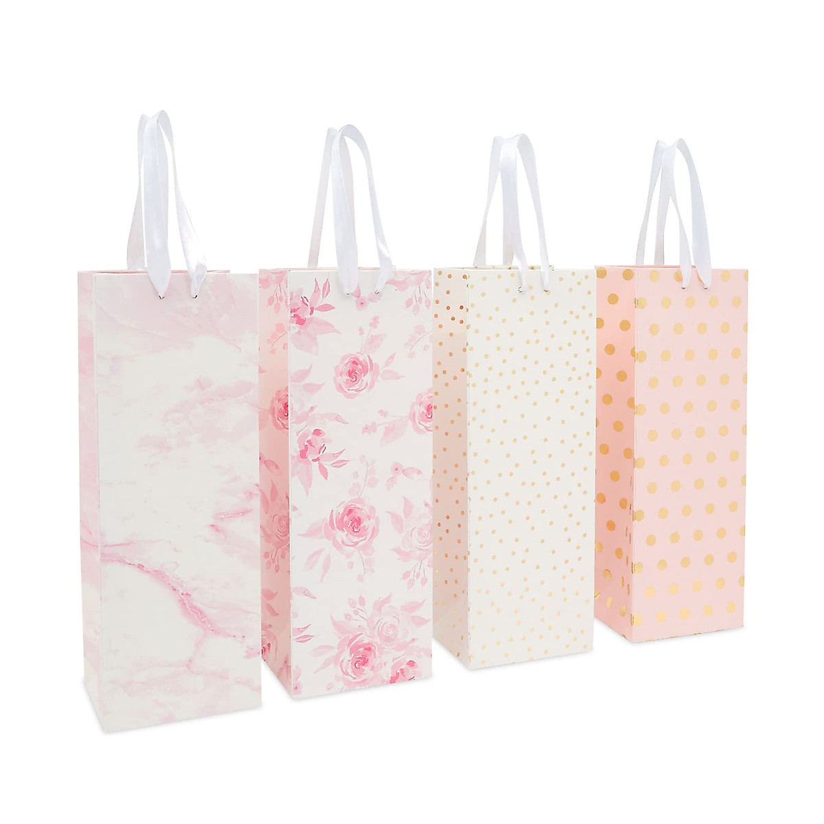 Champagne Wine Bottle Gift Bags for Bridal Shower and Weddings, 4 Designs (12 Pack)