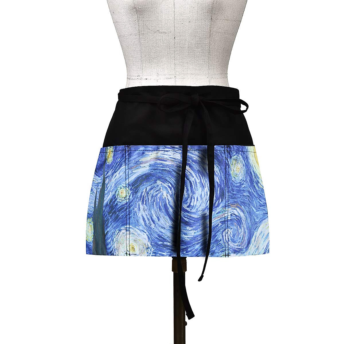 Waitress Apron with 3 Pockets,Blue Waist Server Aprons,Waiter Half Apron for Women,Serving Apron(Starry Night)