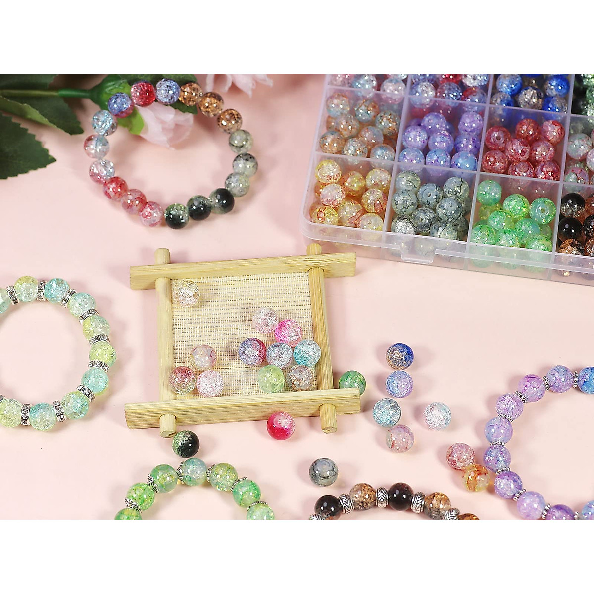 10mm Crackle Glass Beads for Jewelry Making 600pcs Assorted Panited Handcrafted Round Beads for Bracelet Lampwork Smooth Loose Beads Spacer Necklace Earring & DIY Crafts Beads Supplies