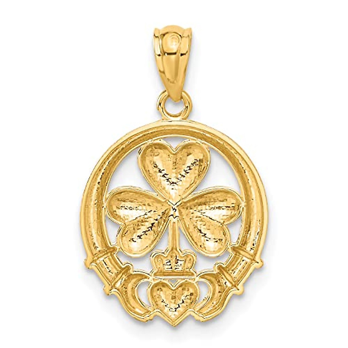 IceCarats 14K Solid Yellow Gold Lucky Clover Leaf Shamrock Flower Heart Irish Claddagh Necklace Celtic Charm Pendant Jewelry Only